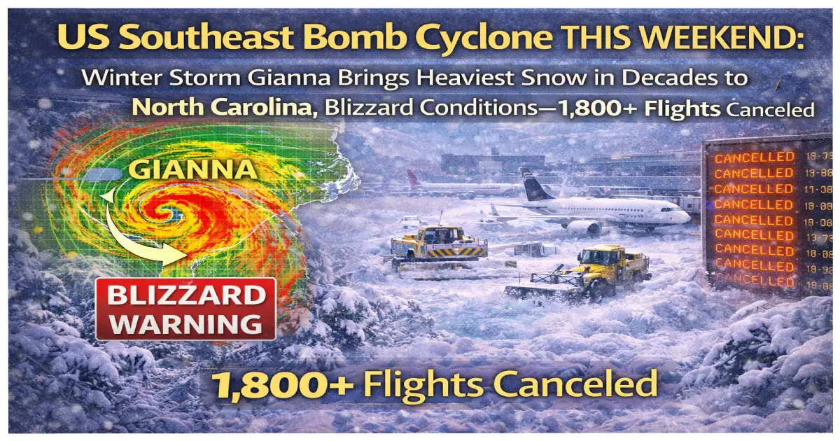 US Southeast Bomb Cyclone: 8-12" Snow Hits NC This Weekend