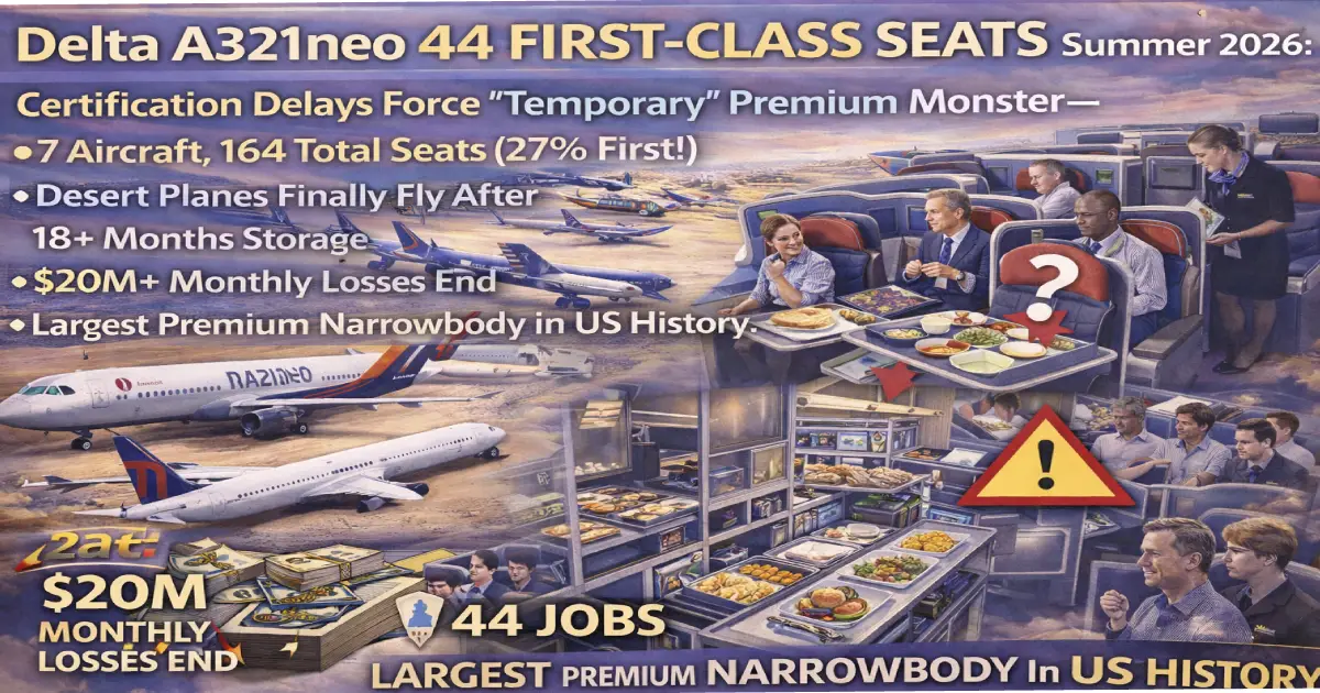 Delta A321neo: 44 First-Class Seats Summer 2026 (27% Premium!)
