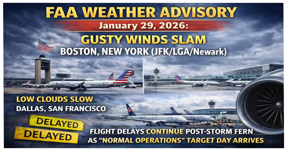 FAA Alert TODAY: Boston, NYC, Dallas, SF Delays—Wind & Clouds