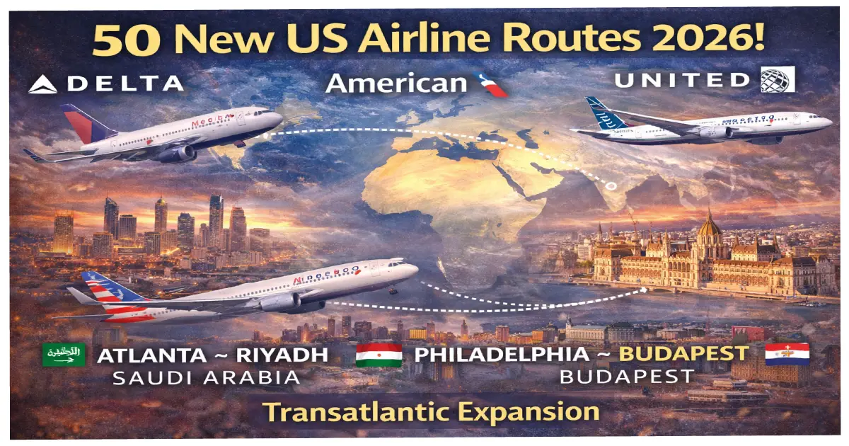 50+ NEW US Routes 2026: Delta Saudi Arabia, American Budapest
