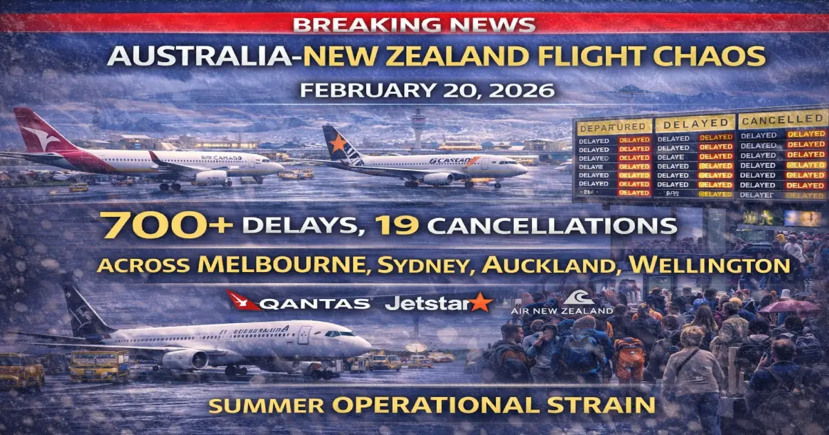 Australia-NZ Chaos Feb 20: 700+ Delays, Melbourne Sydney Hit