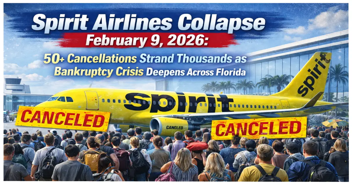 Spirit Airlines Meltdown Feb 9: 50+ Cancellations Hit Florida