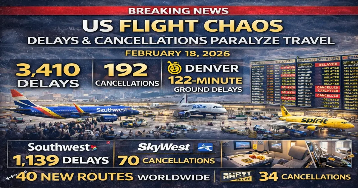 US Flight Chaos Feb 18: 3,410 Delays + 192 Cancellations Today