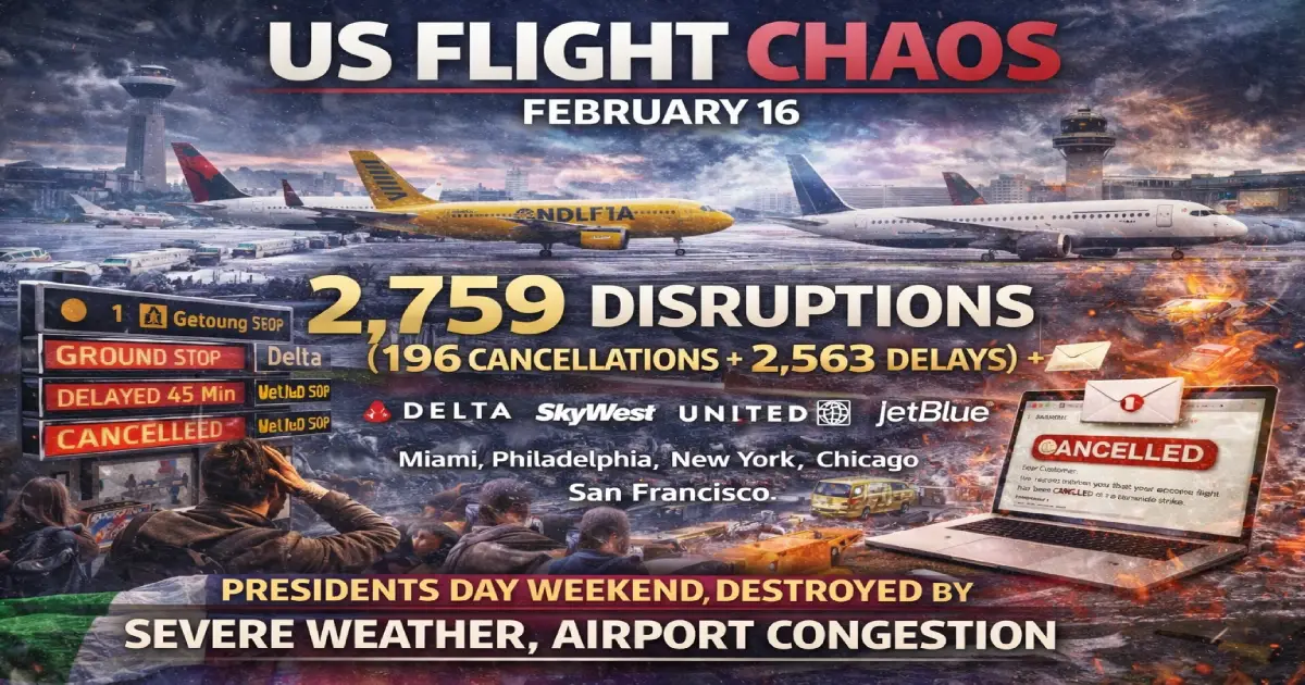 US Flight Chaos Feb 16: 2,759 Hit, Presidents Day Ruined