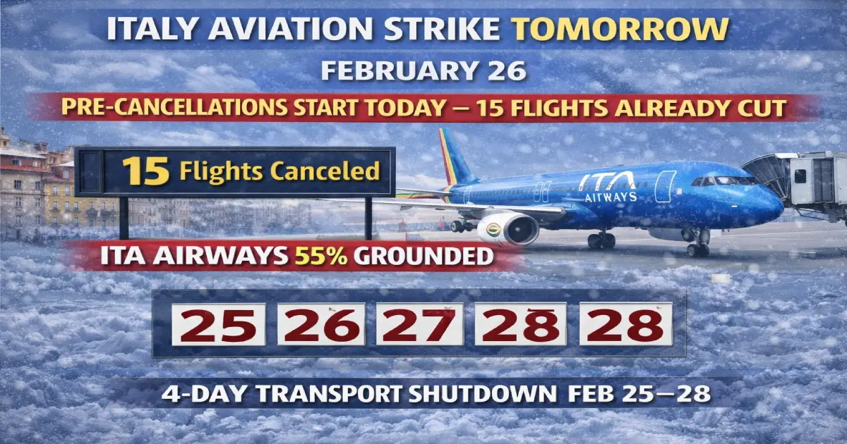 Italy Strike Tomorrow: 15 Flights Cut TODAY, ITA 55% Down