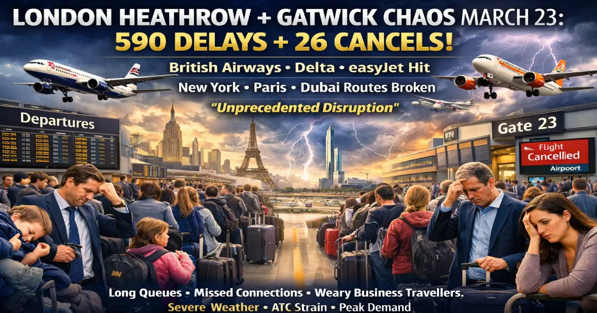 London Heathrow Gatwick March 23: 590 Delays, Chaos Reigns