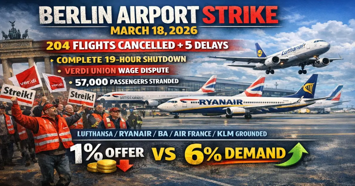 Berlin Strike: 204 Cancels, 57K Stranded, 1% vs 6% Wage War