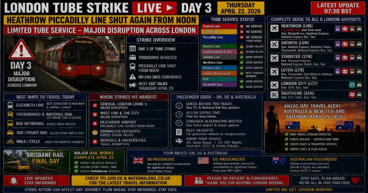 Tube Strike Day 3:Piccadilly to Heathrow Shut Again Thursday