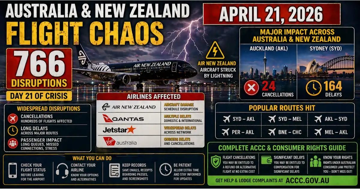 Australia NZ Flight Chaos April 21: 766 Disruptions, Air NZ Lightning ...