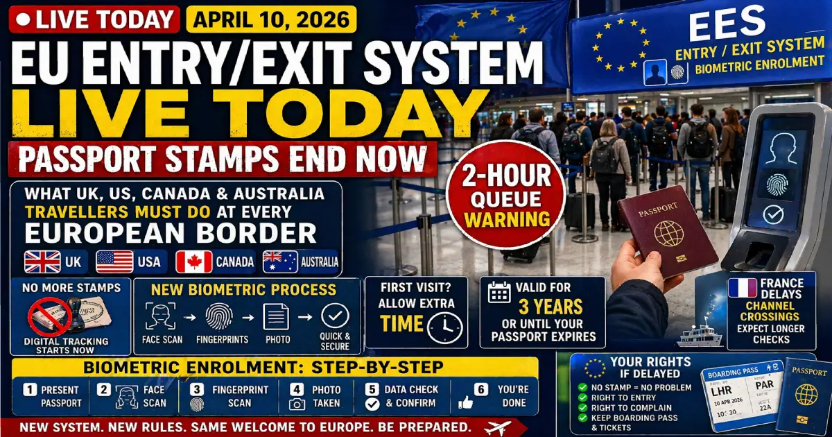 EU Entry/Exit System LIVE April 10, 2026: Full Guide UK/US
