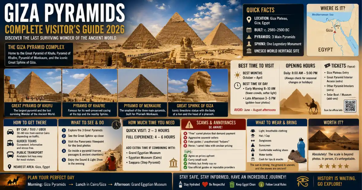 Giza Pyramids Guide 2026: Tickets, Tours & Inside Access