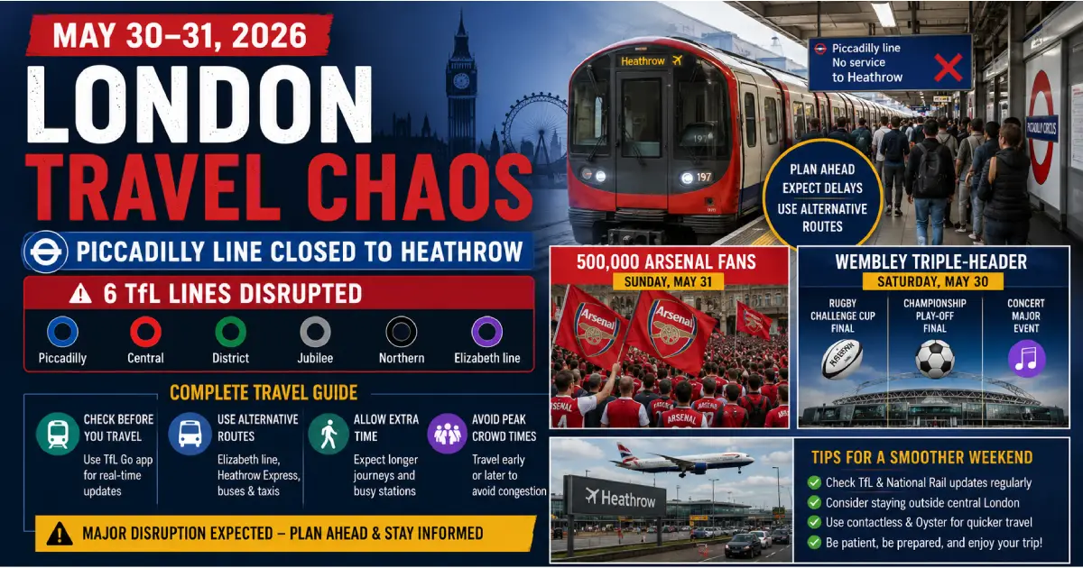 London Travel Chaos: Piccadilly Shut & Arsenal Parade 2026