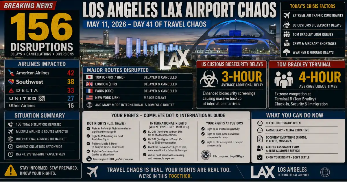 LAX Chaos May 11, 2026: 156 Disruptions—Tokyo, London, Paris