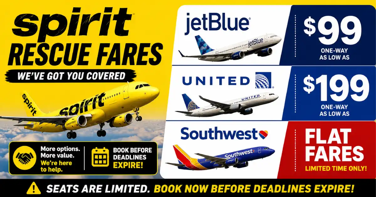 Spirit Rescue Fares: JetBlue $99, United $199 — Deadlines Today